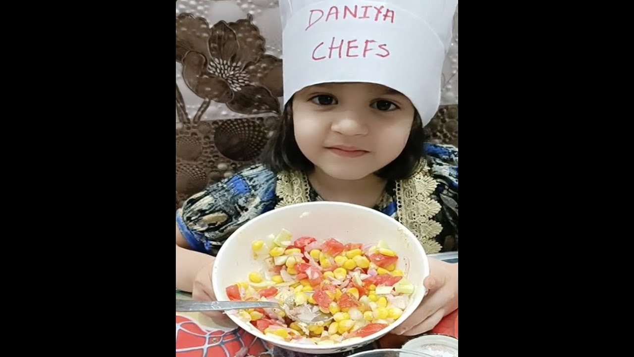 Cute chef Daniya | Sweet corn recipe for school assignment | quick tasty sweet corn | - YouTube