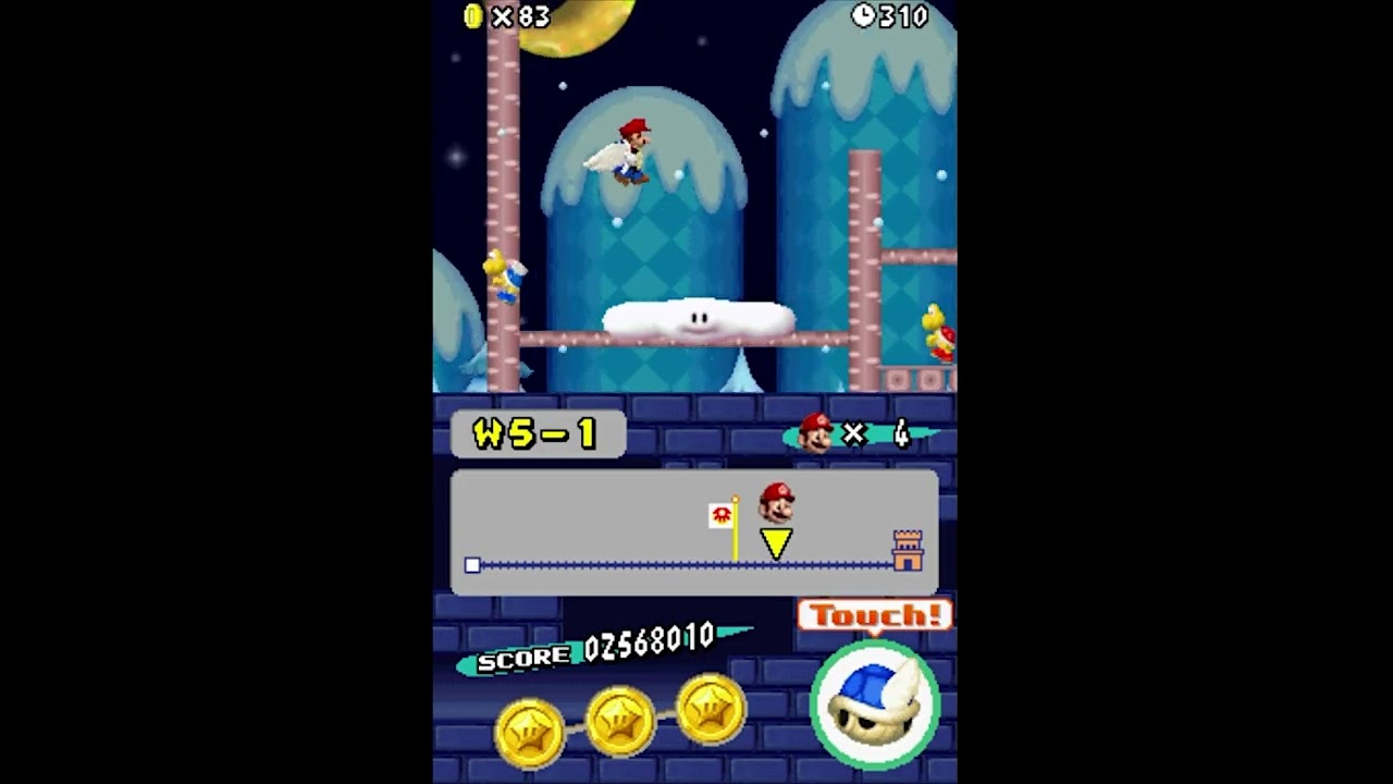 NSMB custom level snowy bounce clouds - YouTube