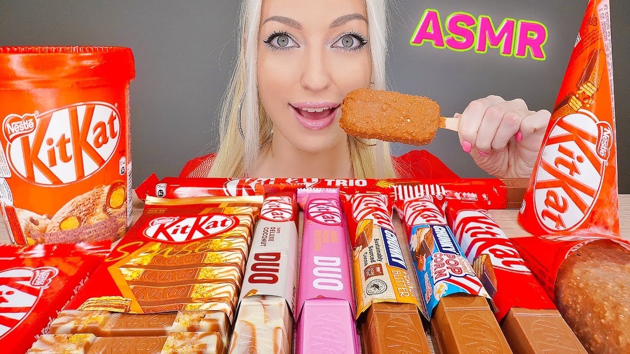 ASMR EATING CHOCOLATE KITKAT, CANDY BARS, ICE CREAM, 초코바 초콜릿 (DESSERT ...