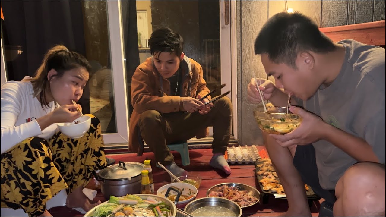 How we eat Mu KraTa in USA หมูกระทะ - YouTube