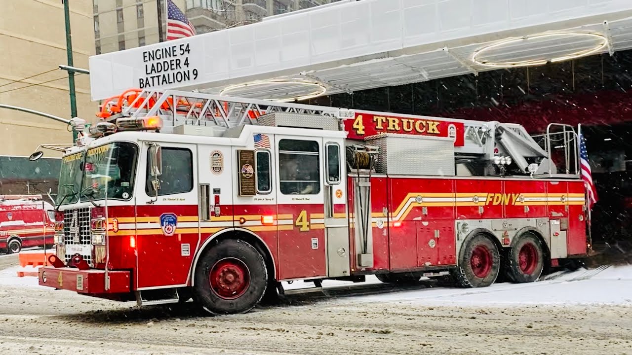 FDNY LADDER 4 RESPONDING DURING WINTER STORM VIOLA FROM QUARTERS ON 8TH ...