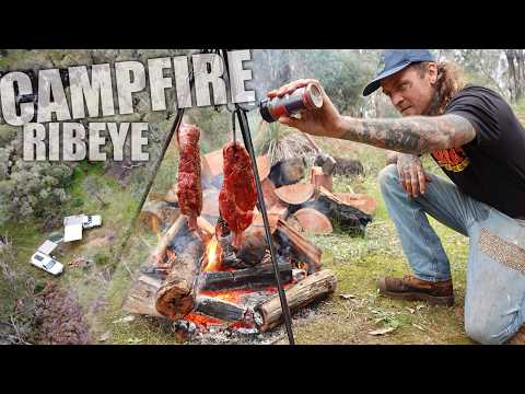 Slow Cooked Ribeye Steaks Over the Campfire