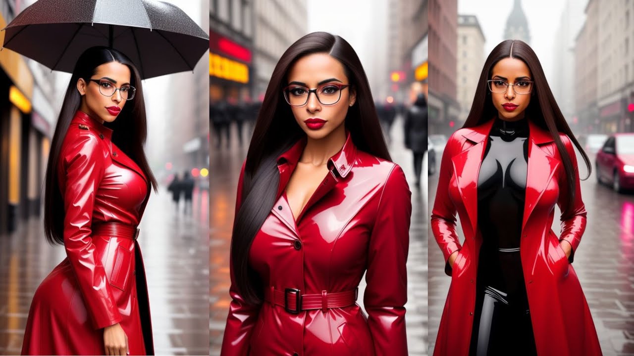 Beauty Girl in Red Latex Rain Coat #LOOKBOOK - YouTube
