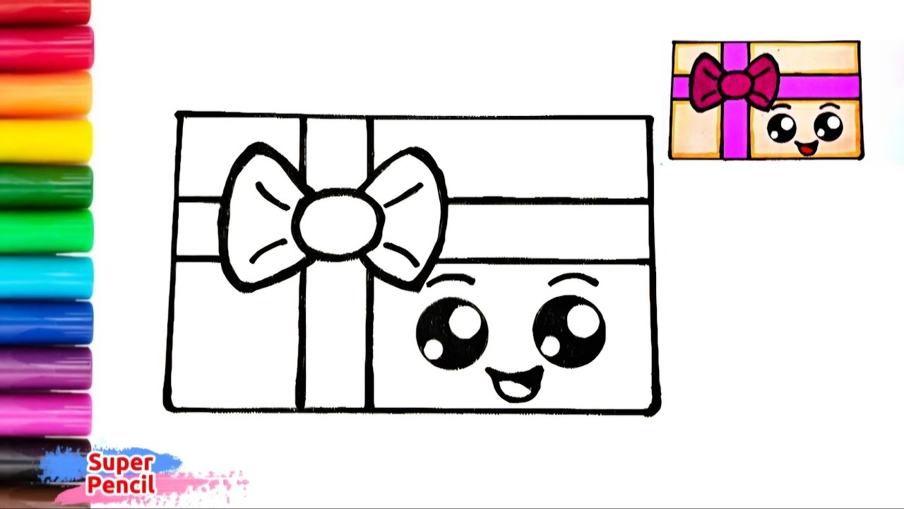 Cartoon Gift Box Drawing for beginners 🎁 How to draw a cute gift box ...