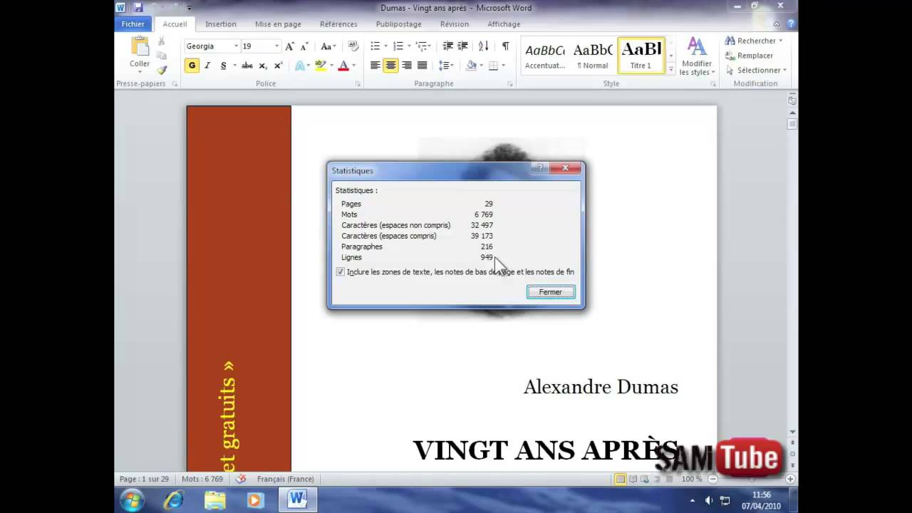 apprendre word 2010 - (44) Consulter les statistiques d'un document ...