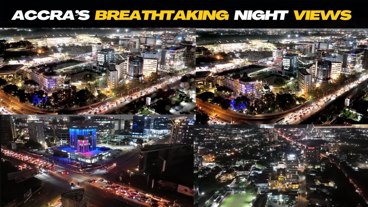 Accra’s Stunning Night Skyline: Airport City & Landmark Buildings ...