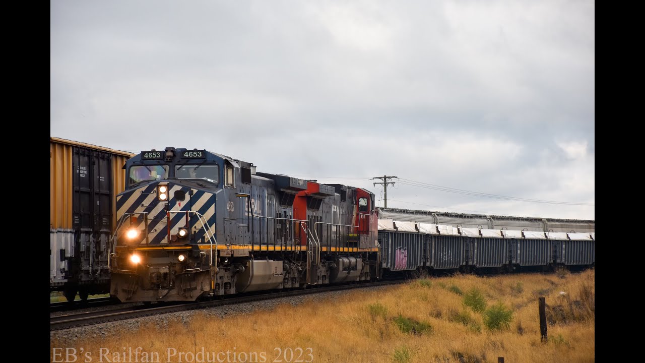 BC RAIL 4653 Leads CN M354 Meeting CN M355 w/CN 3314 in Kamloops BC ...