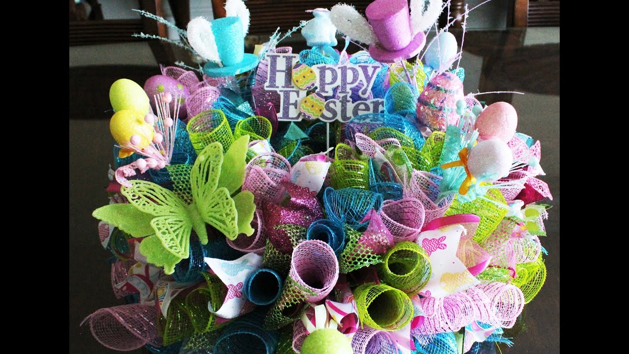 How to make a gorgeous deco mesh Easter Centerpiece - YouTube