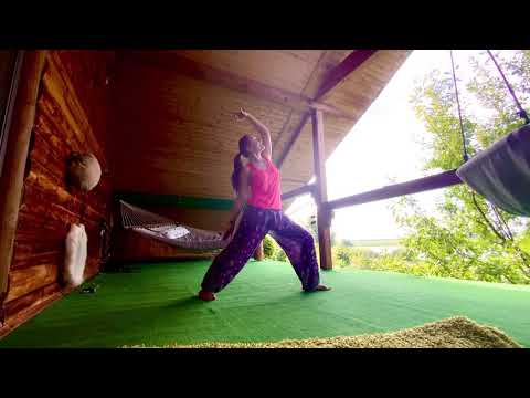 50min Morning Hatha yoga stretches on veranda (Russia)