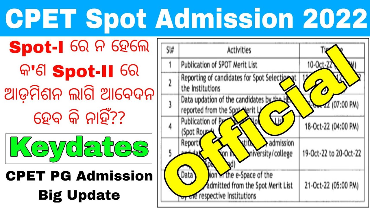 CPET Spot Admission Big Update 2022//What Is PG Spot Admission ...
