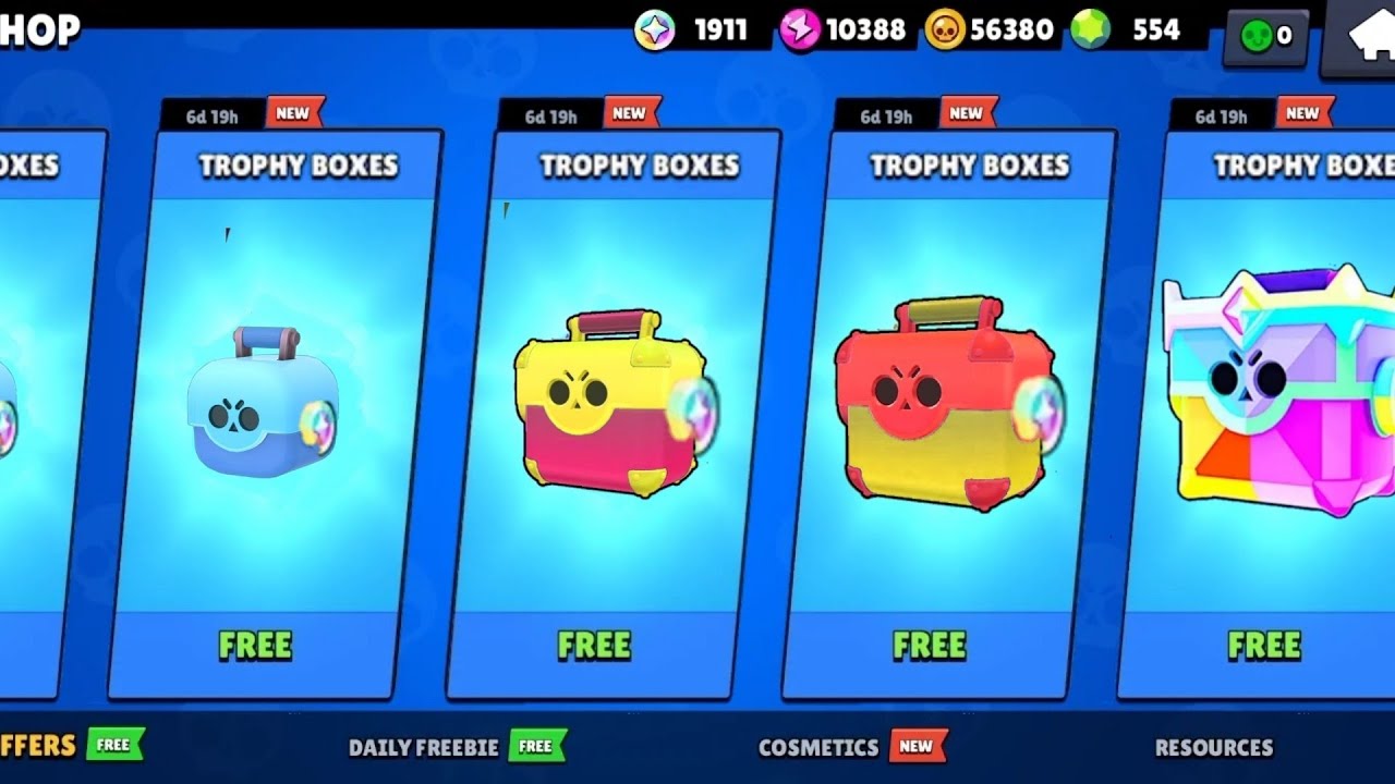 OPENED ALL TROPHY BOXES!!! 34 NEW ITEMS IN 1 BOX!BRAWL STARS UPDATE ...