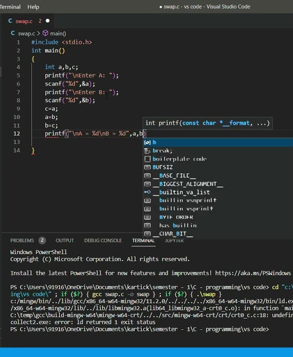 Swapping Two Numbers In C Swap C Programming Code Coding Youtube Youtube