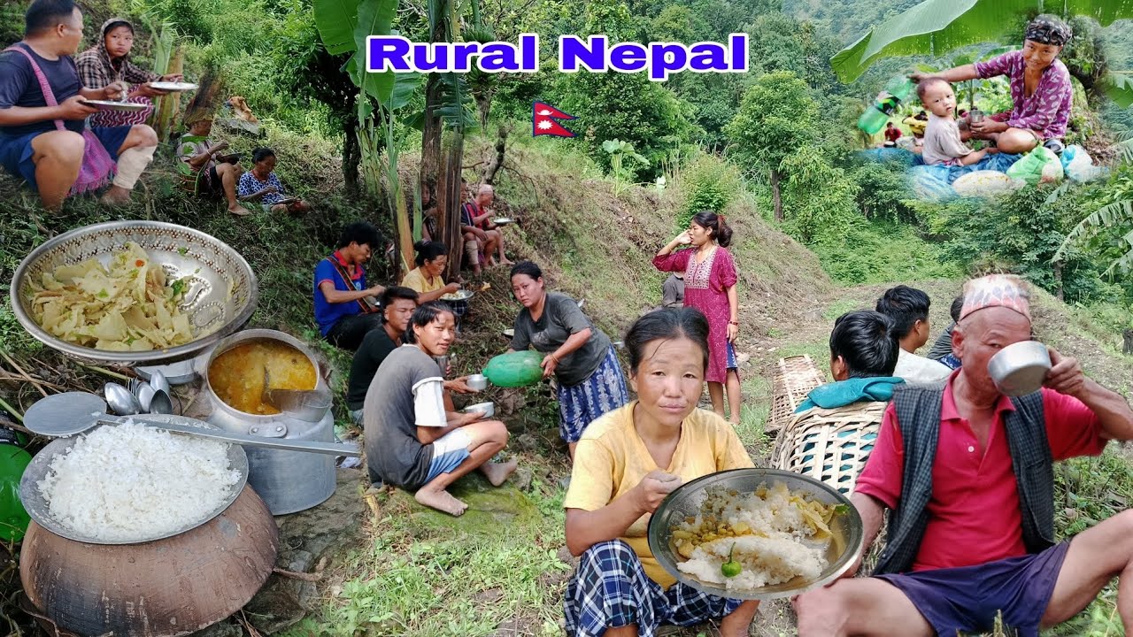 Rural Nepal Traditional System Dinner Food Eating With Village People ...