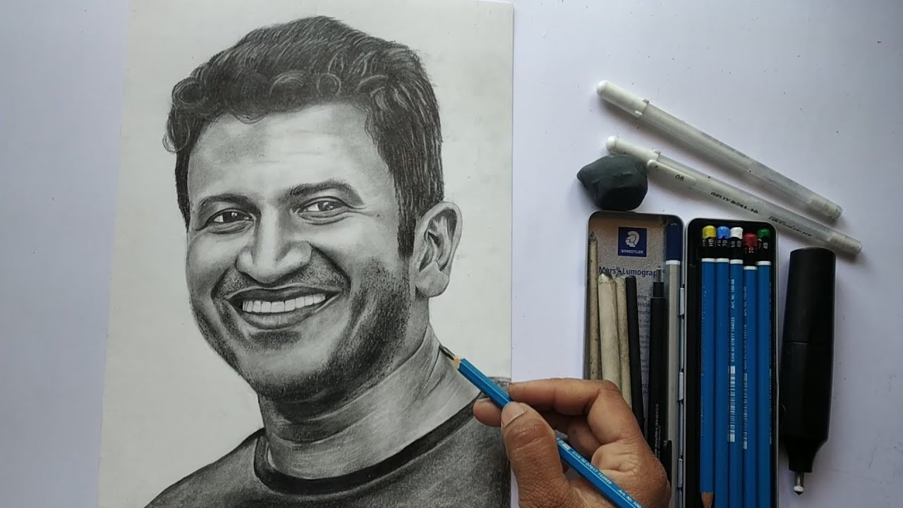 How to shade punith rajkumar sketch using graphite pencils | punith ...