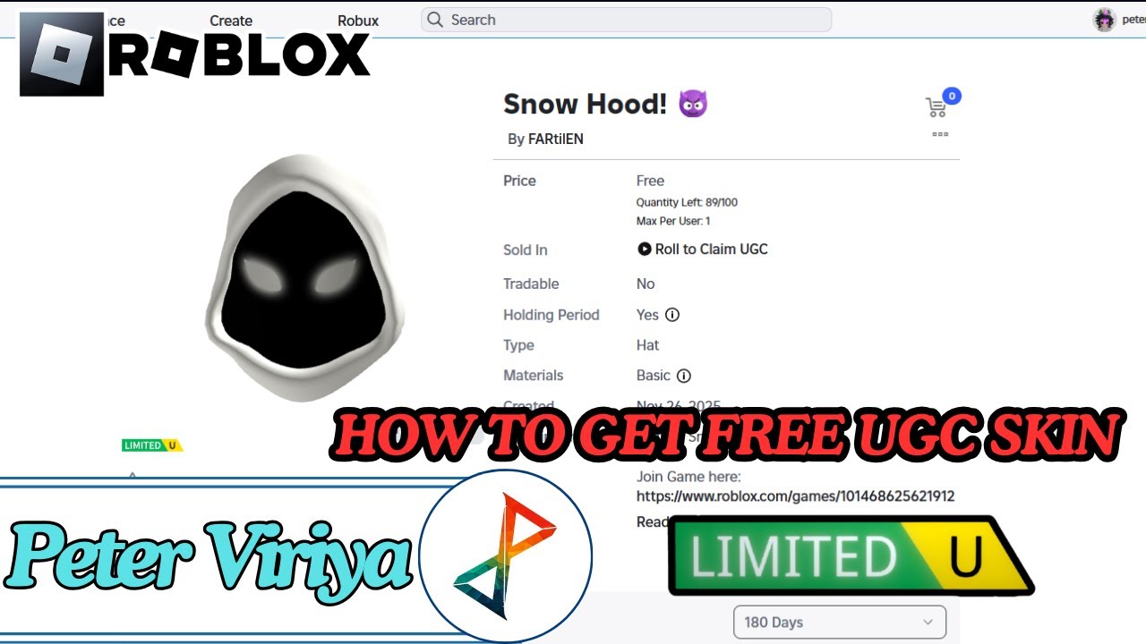 FREE UGC LIMITED ROBLOX HOW TO GET UGC Snow Hood! in Roll to Claim UGC ...