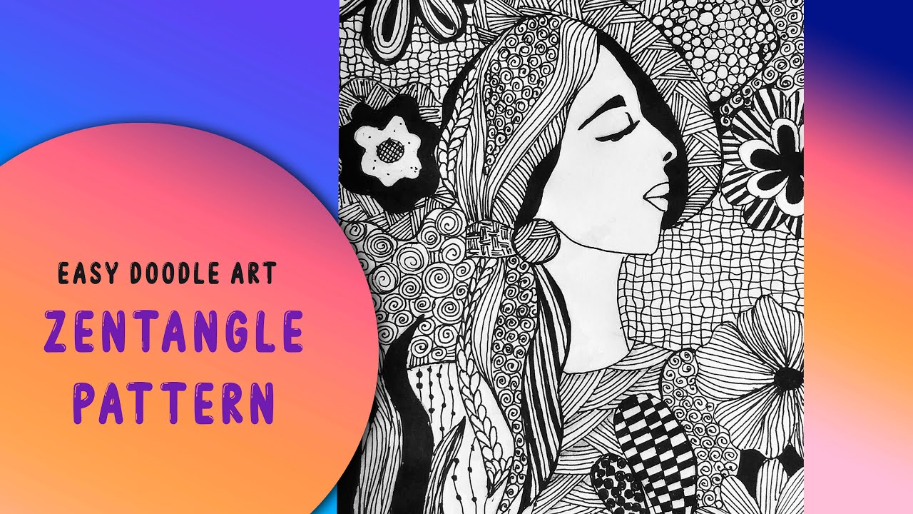 Zentangle doodle with female face || Zen doodle pattern || Easy doodle ...