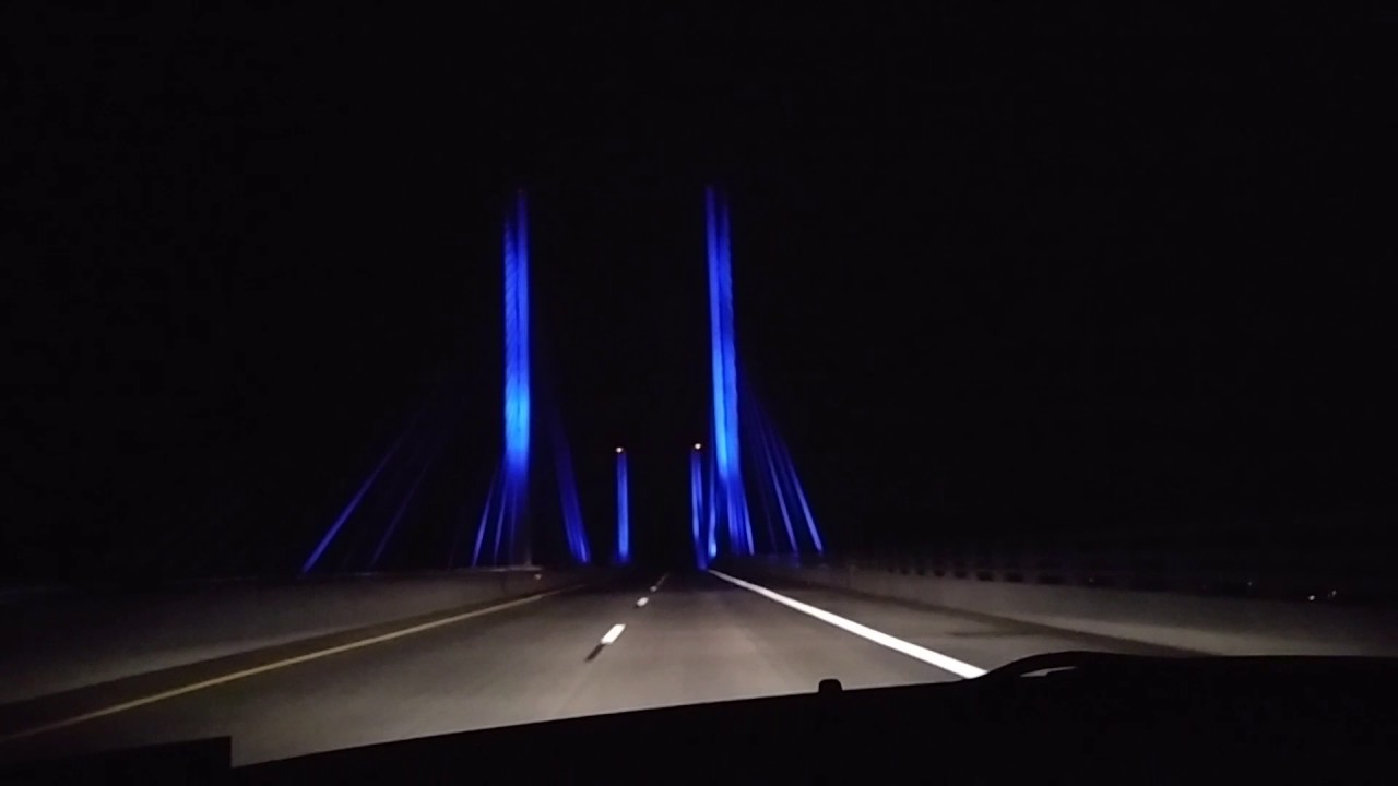 Driving across the Indian River Inlet bridge at night - YouTube