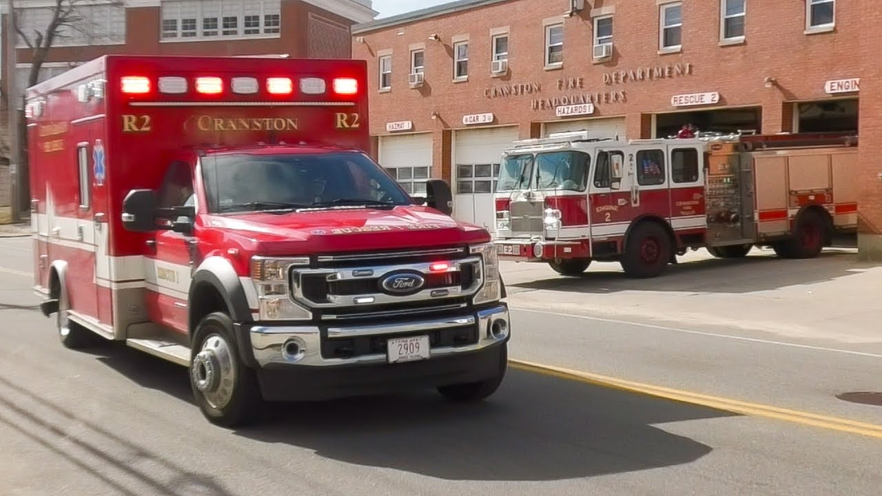 Cranston, RI Fire Department Engine 2 & Rescue 2 Responding - YouTube
