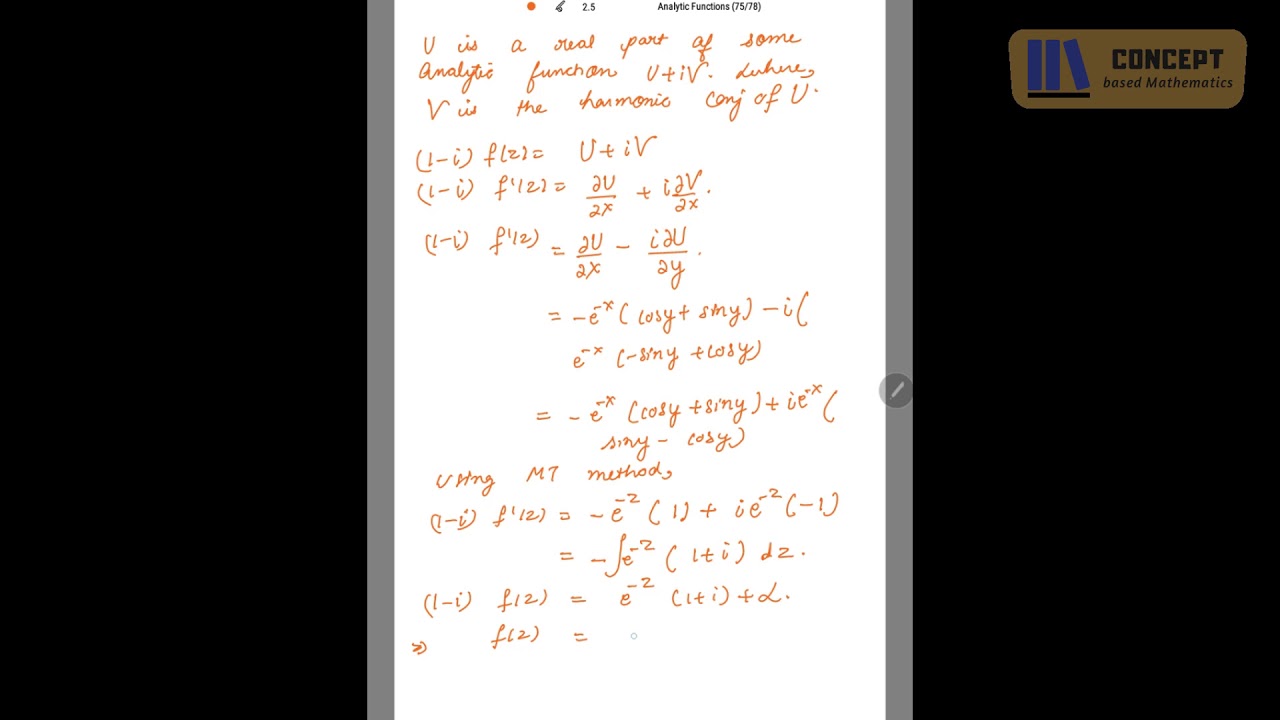 Analytic Functions Lesson 10 Milne Thompson Method 2 Youtube