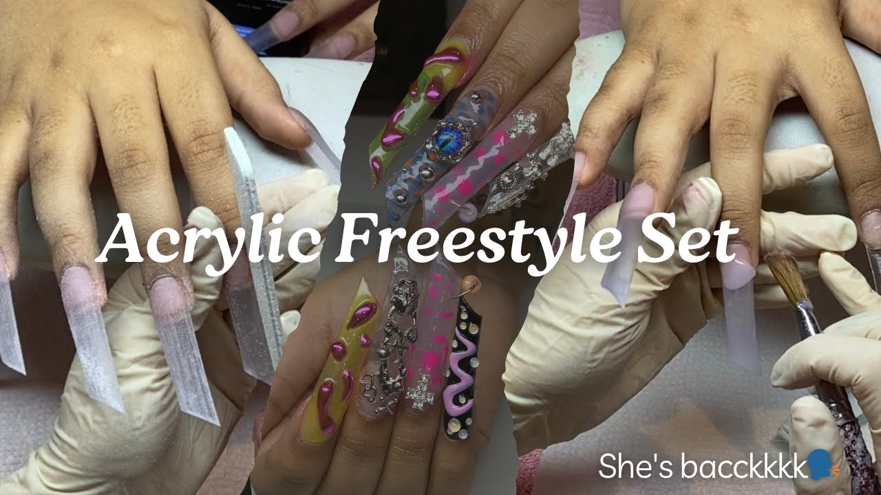 XL Full Acrylic Nail Set | Freestyle Design - YouTube