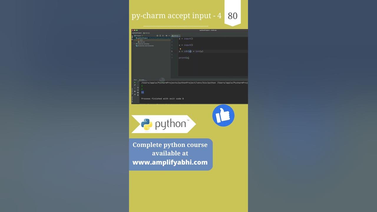 Python - pycharm Get Started | add two numbers part - 4 | #shorts #amplifyabhi | py 80 - YouTube
