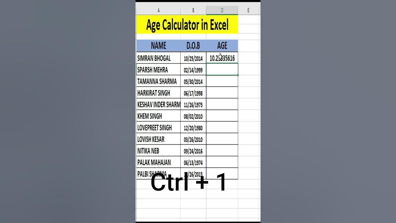 How to Calculate Age from Date of Birth in MS Excel. #exceltech#exceltips #exceltricks - YouTube