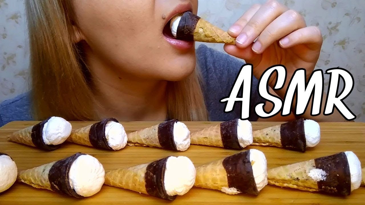 ASMR Waffle Cones with Marshmallows and Jelly 먹방 (Eating Sounds No ...