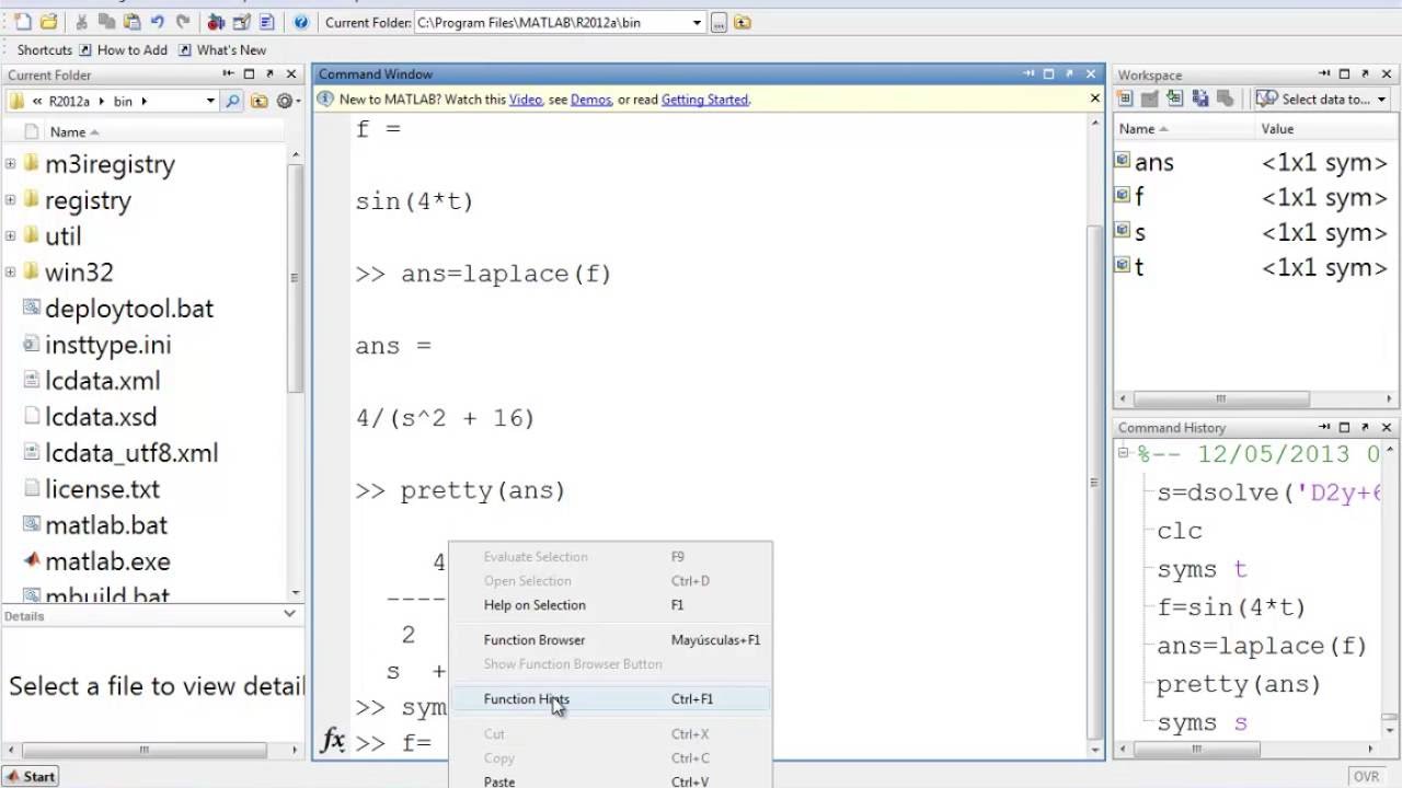 transformada directa e inversa de laplace en Matlab2012 - YouTube