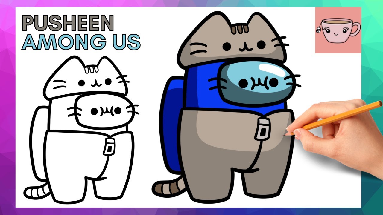 How To Draw Pusheen Cat - Among Us Crewmate | Cute Easy Step By Step ...