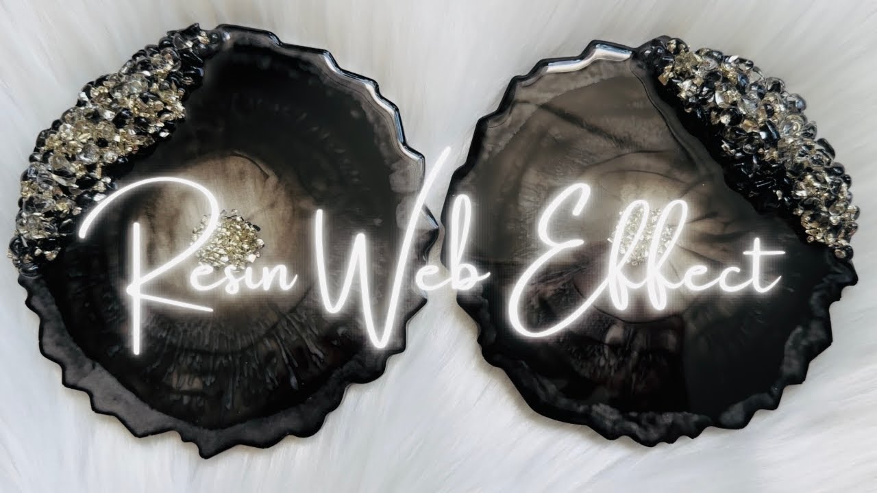 Resin Web Effect Black & Silver Coasters with Crystal Decor Resin ...