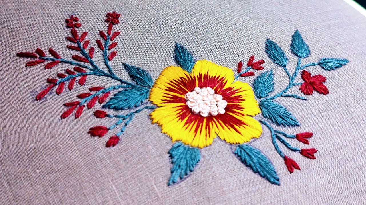 Hand Embroidery Simple Flower Design||My Simple Hand Work - YouTube