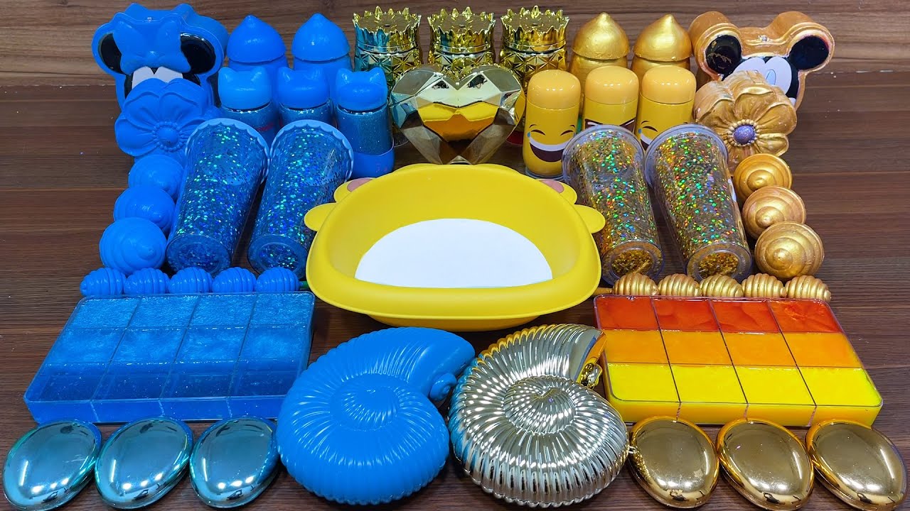 BLUE vs GOLD !!! Mixing random into GLOSSY!!!Satisfying Slime Video ...