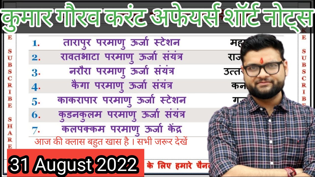 31 Aug | Daily current affairs | kumar gaurav current affairs today ...