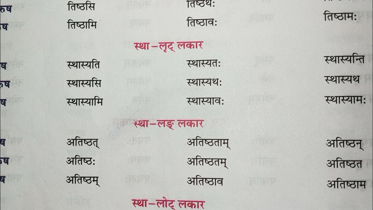 स्था धातु संस्कृत में;तिष्ठ धातु संस्कृत में;stha dhatu in Sanskrit;tisth dhatu in Sanskrit ...