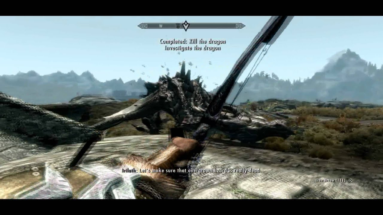 Skyrim first dragon fight - YouTube