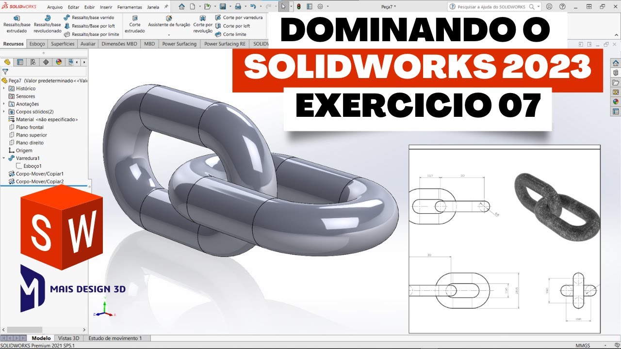 APRENDA SOLIDWORKS EM 2023 | EXERCICIO 07 - YouTube