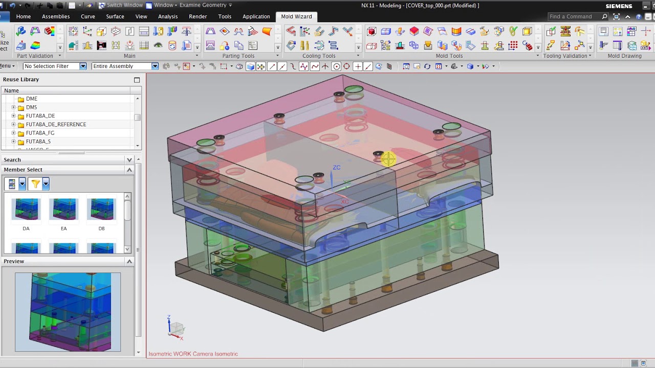 NX Mold Wizard : STEP 8 - Create Mold & Insert Standard Parts - YouTube