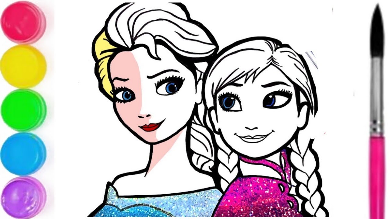 How to draw Elsa and Anna||easy drawing and colouring for kids and ...