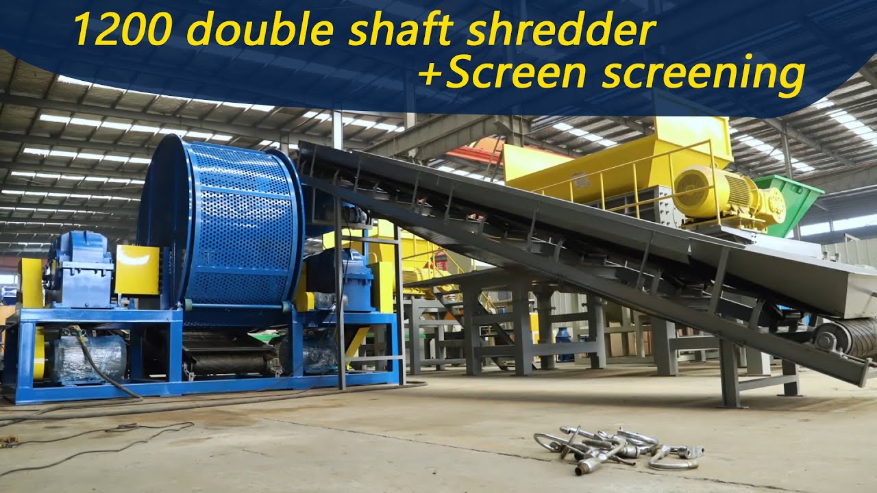 1200 type double shaft shredder + 360 degree screen screening - YouTube
