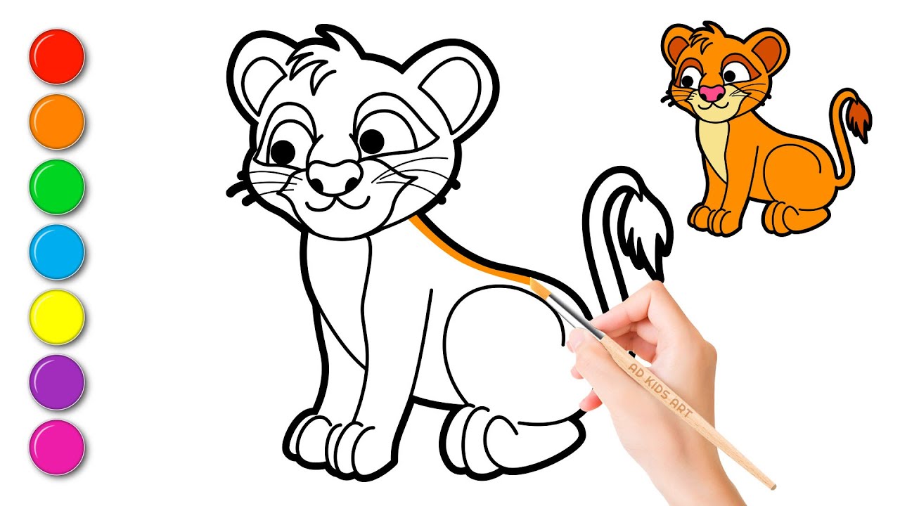 Lion King Simba Drawing, Painting and Coloring For Kids | How To Draw ...