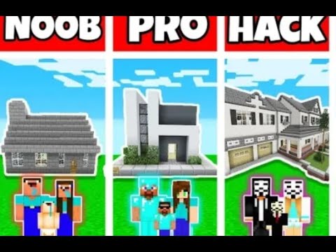 FAMILY MODERN STONE BRICK HOUSE BUILD CHALLENGE || NOOB vs PRO || In ...
