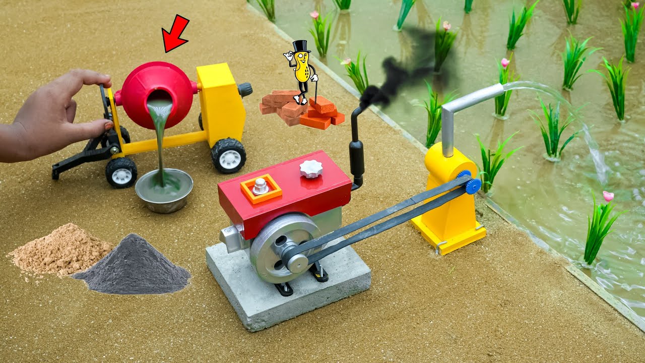 diy how to make water pump using mini diesel engine | concrete mixer ...