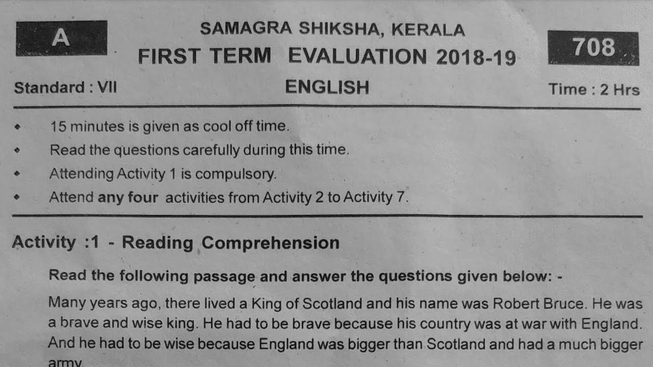 7th STD English First term question paper 2018-19 - YouTube