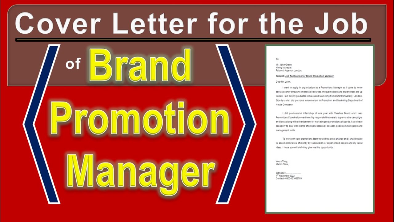Job Application for Brand Promotion Manager | Cover letter for Brand ...
