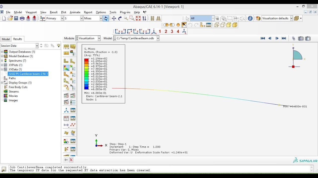 Abaqus Tutorial Videos - Finding Deflection of one dimensional cantilever beam - YouTube