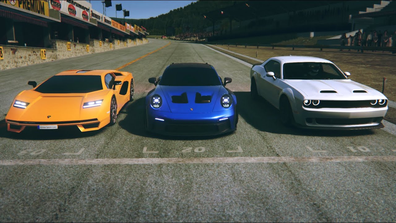Porsche 911/992 GTR RS vs Dodge Challenger Hellcat vs Lamborghini ...