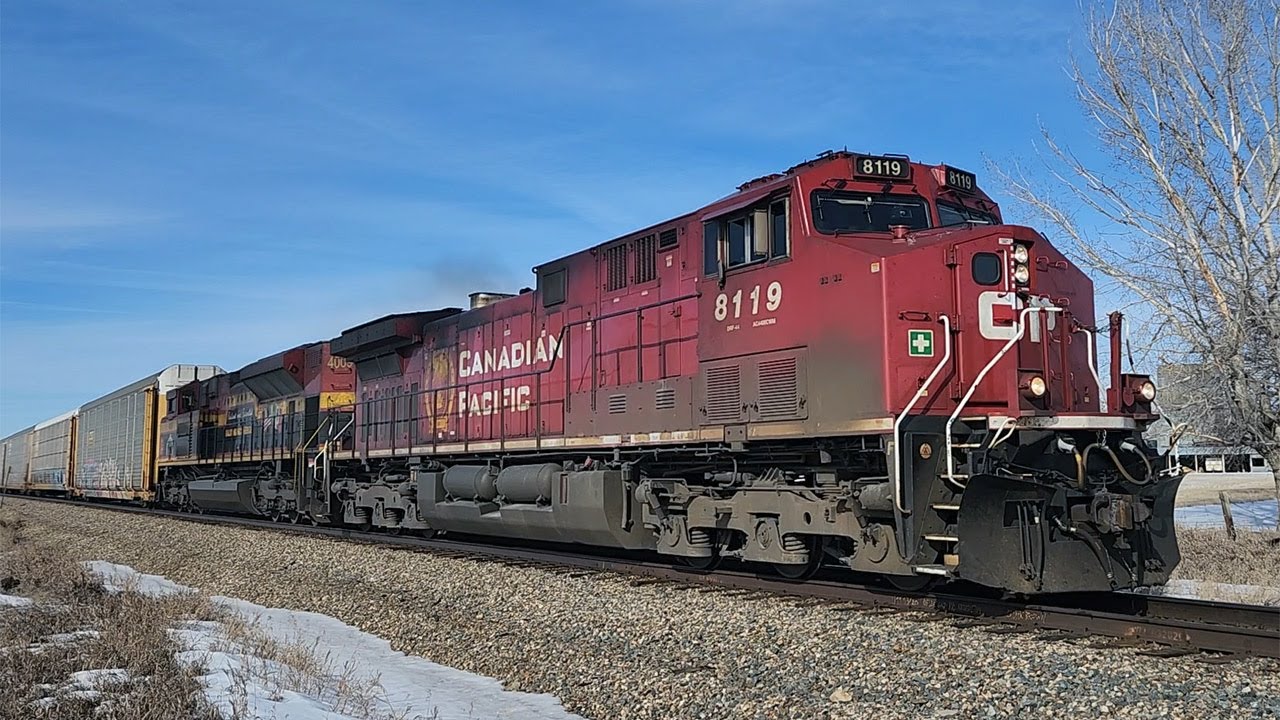 HUGE AUTORACK TRAIN / VERY FAST!! CPKC Train No. 106 East Mile 157.38 ...