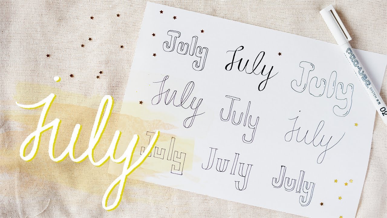 Lettering & Handwriting for July // Bullet Journal Ideas - YouTube