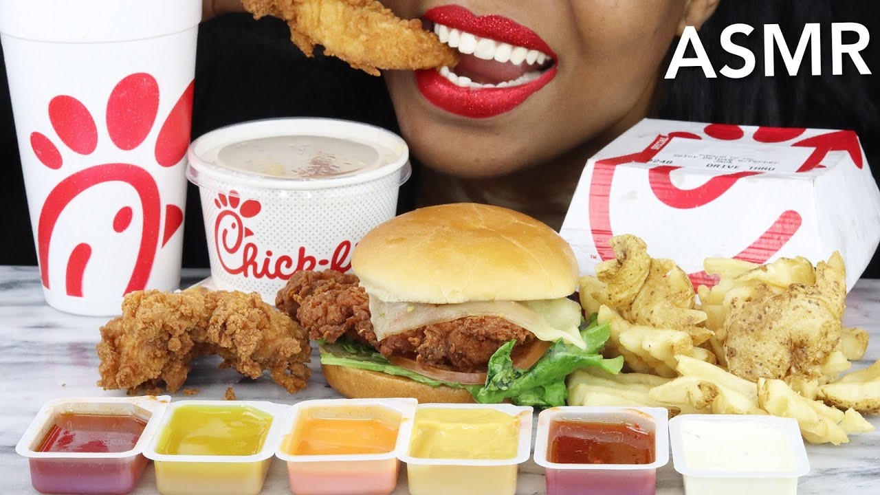 ASMR CHICK FIL A SPICY CHICKEN DELUX + MAC & CHEESE + CHICKEN TENDERS ...