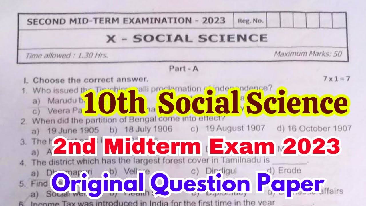 10th social science 2nd mid term question paper 2023 Original | 10th ...